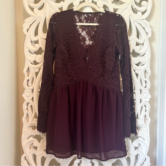 Tobi | Dresses | Tobi Wine Lace Long Sleeve Mini Dress | Poshmark